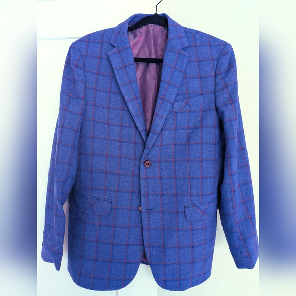 Elpa | Jackets & Coats | Boys Blue Check Blazer Formal Suit ...